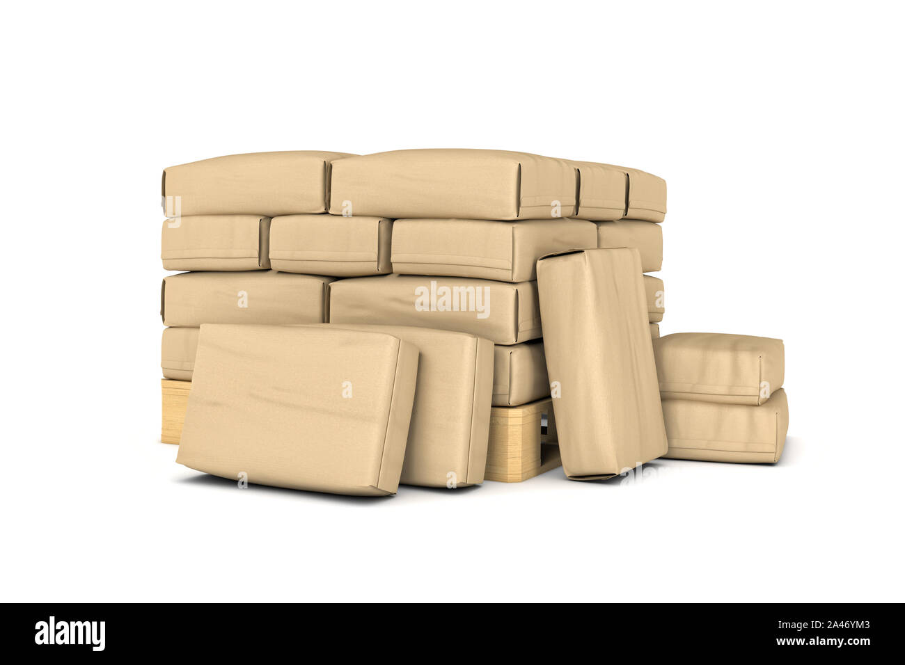 3d rendering of large paper bags rest on a pallet isolated on the white ...