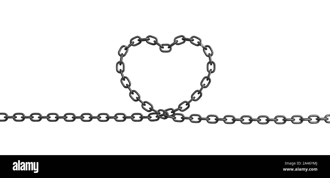 3d rendering of a single chain making a heart shape on a white ...