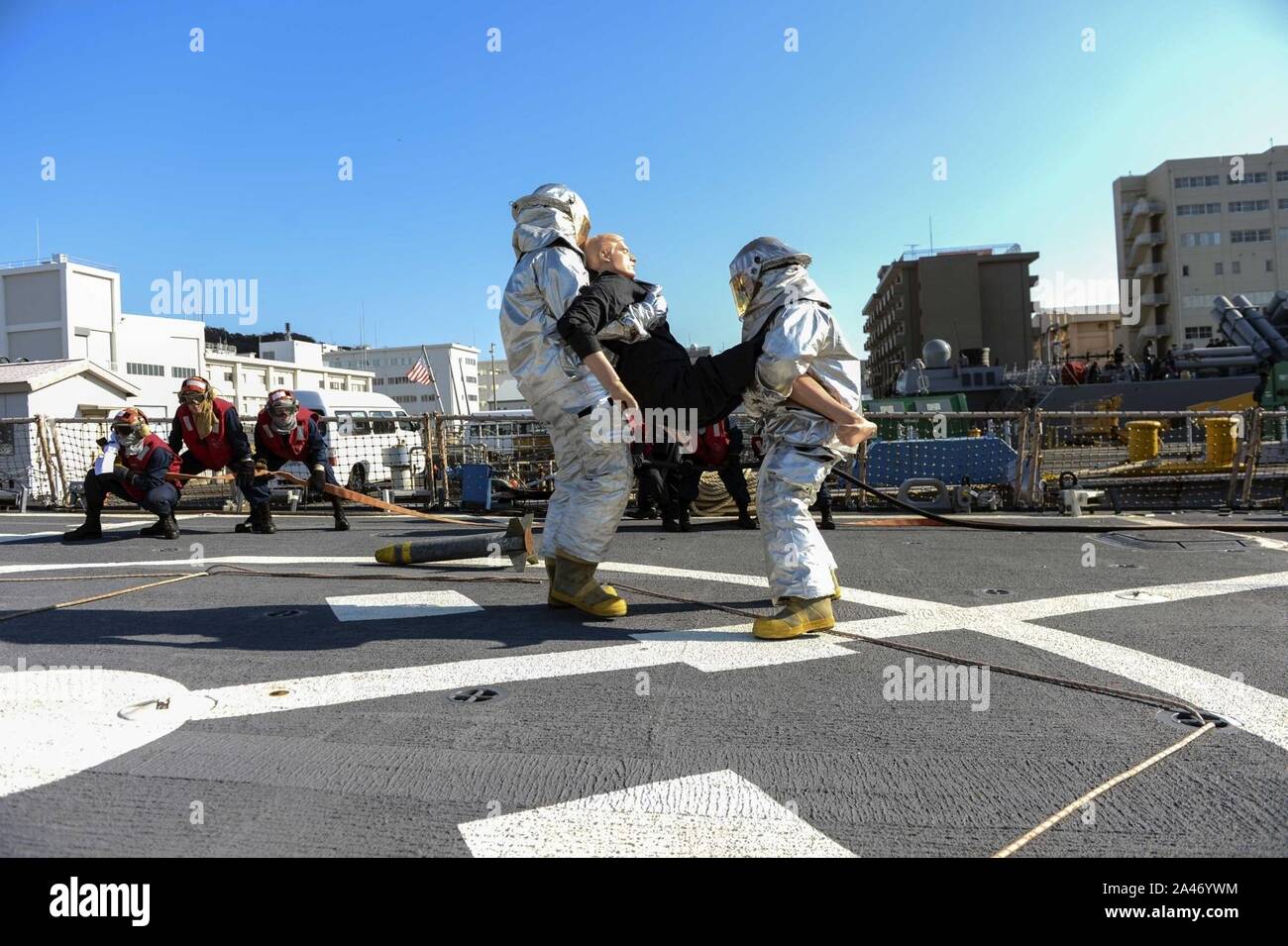 Flight deck fire dr Stock Photo - Alamy