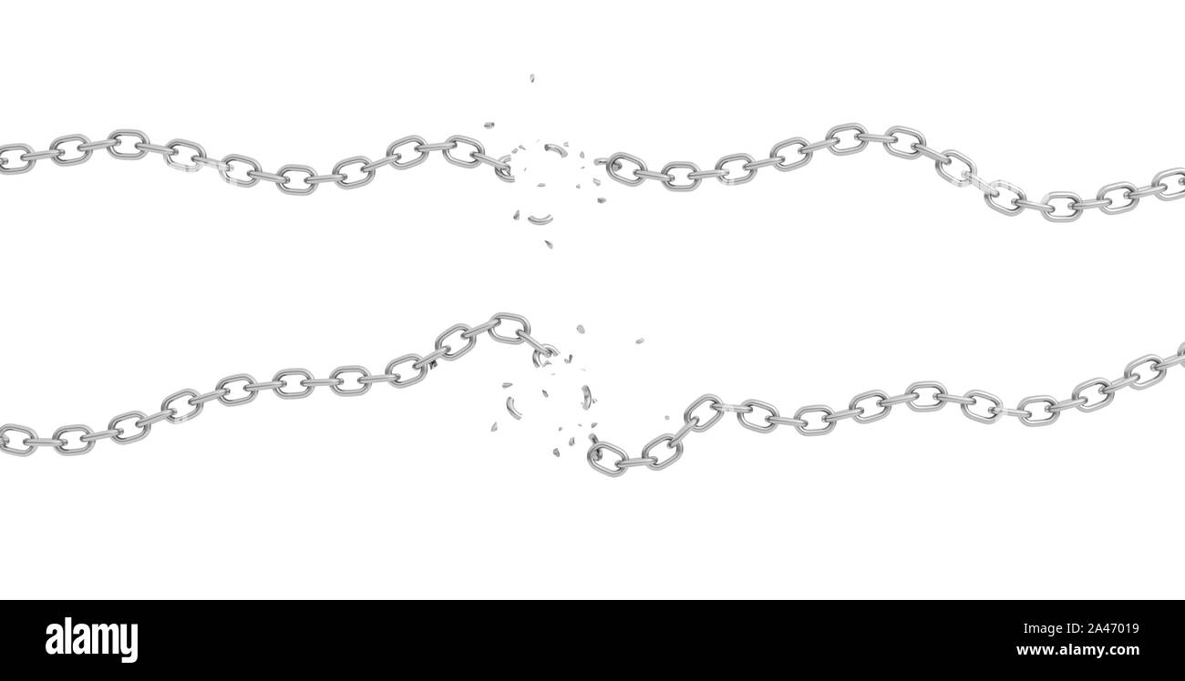 3d rendering of two strings of chain lying curled on a white background ...