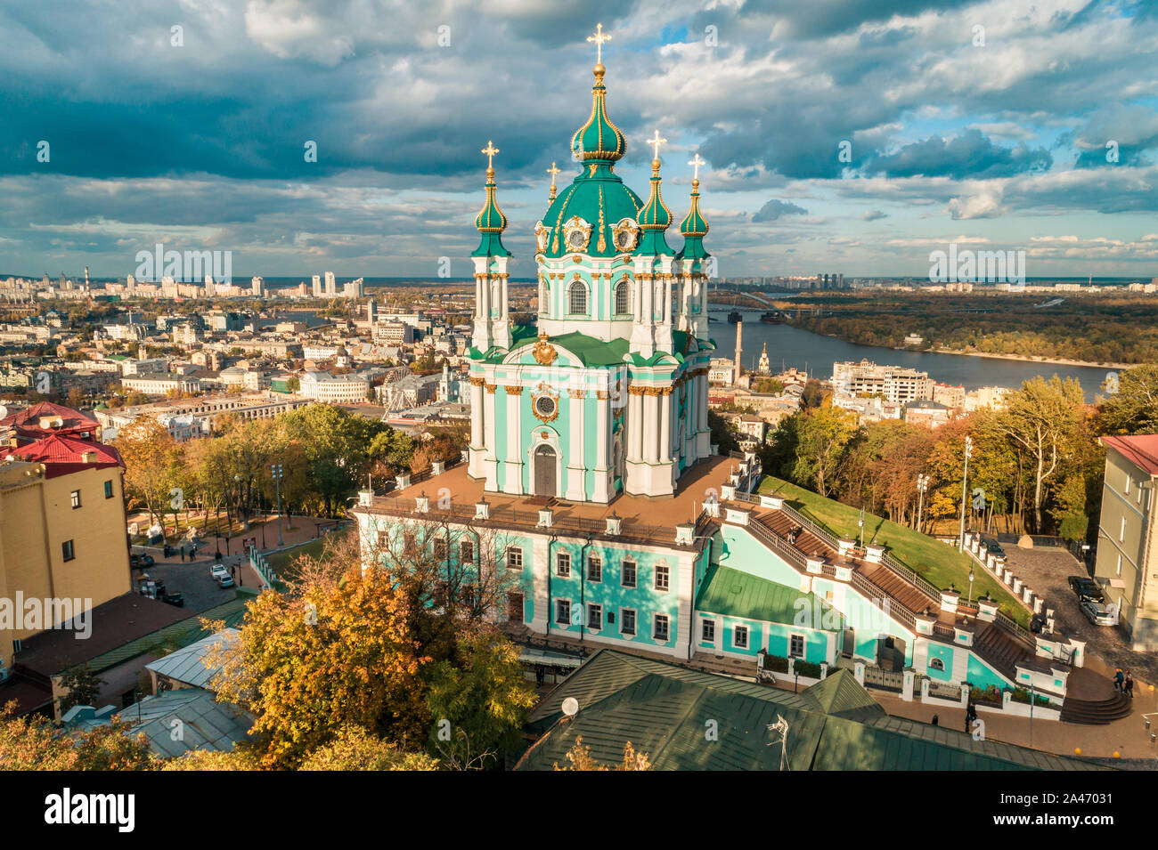 Aerial autumn landscape view of Saint Andrew's church in 2019, Kyiv ...