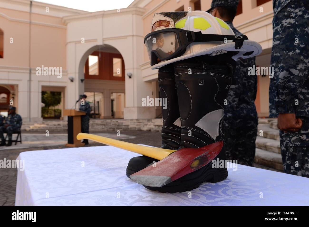 Firefighting gear is used as a memorial for the first responders d ...