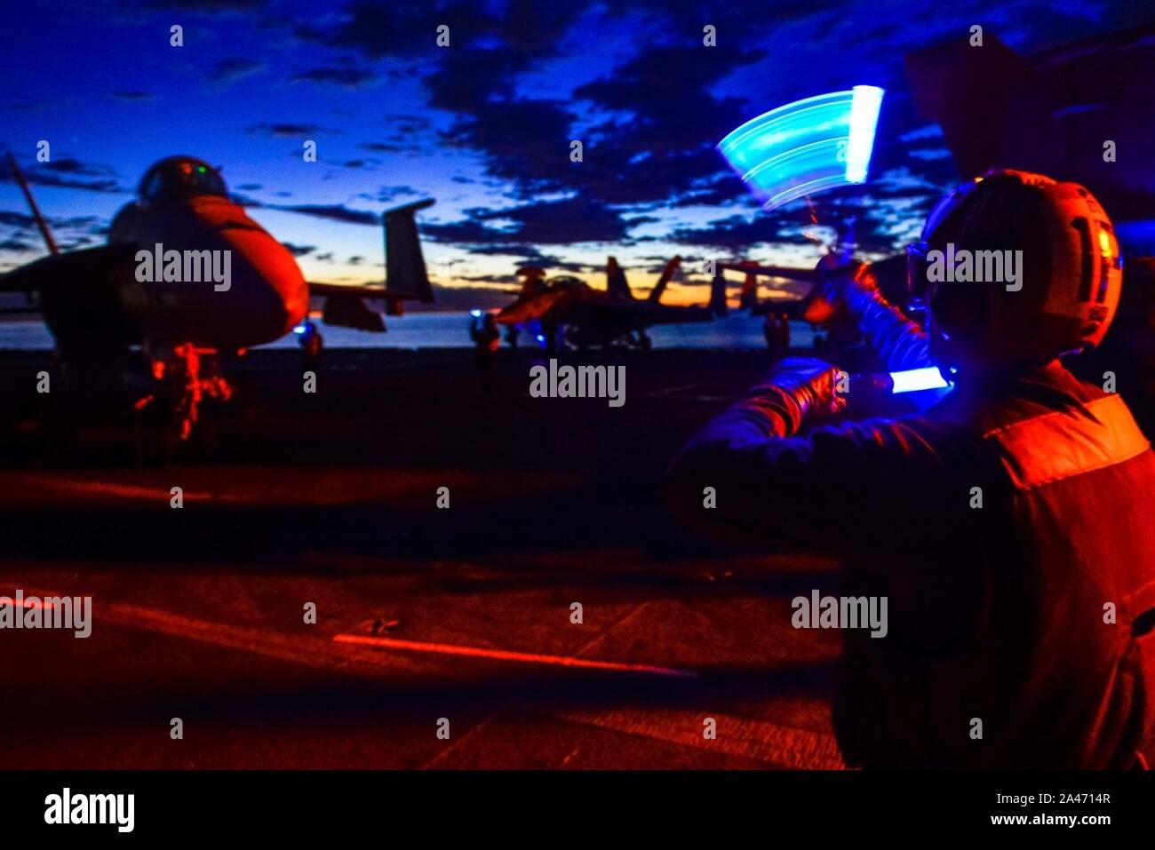 Flight deck operations aboard USS John C Stock Photo - Alamy