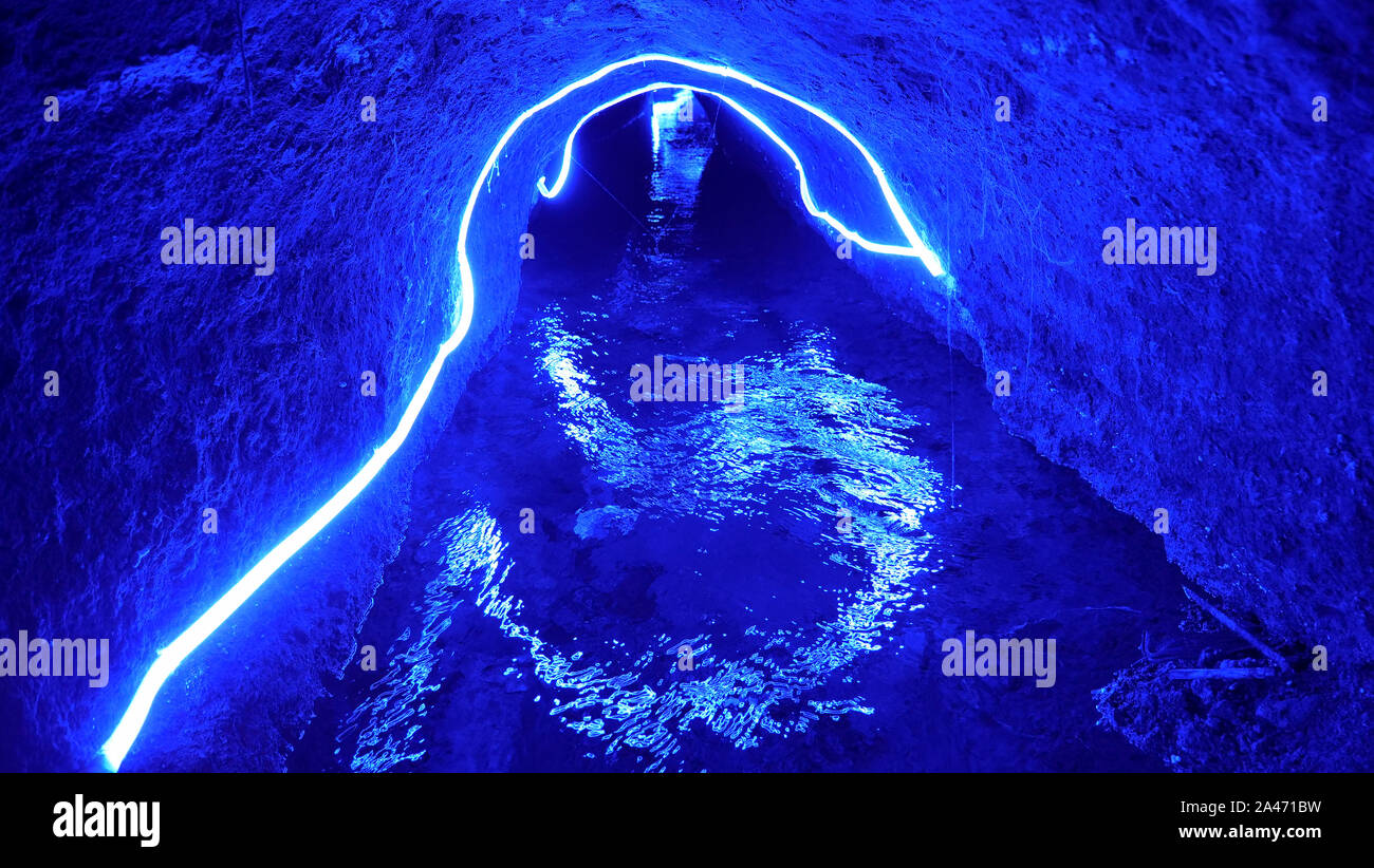 Underground tunnel for mountain spring water in Turpan Karez Well ...