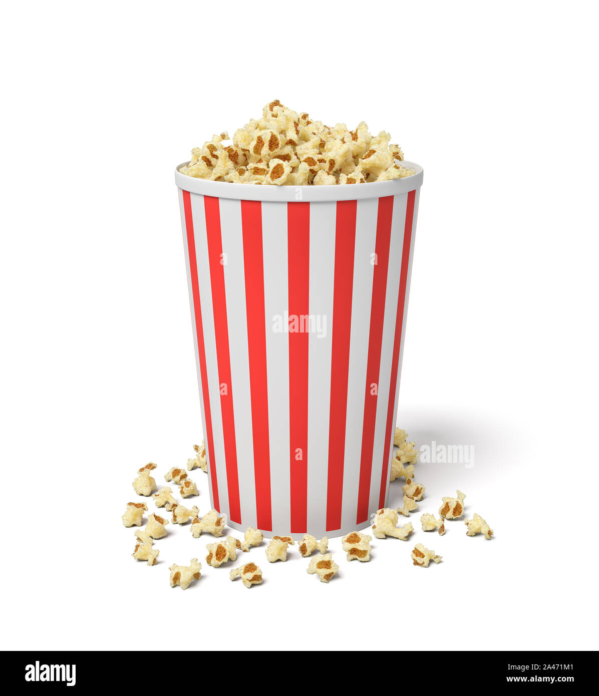 3d rendering of a single small popcorn bucket in red and white stripes ...