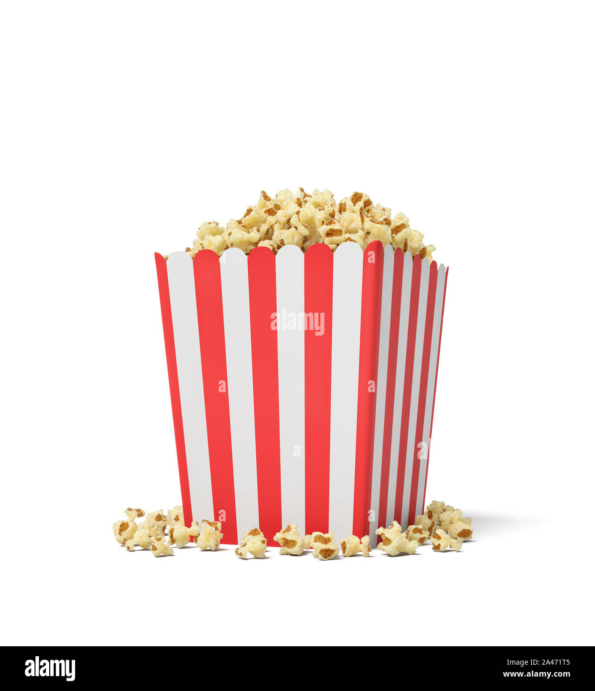 3d rendering of a square striped popcorn bucket with popcorn ...