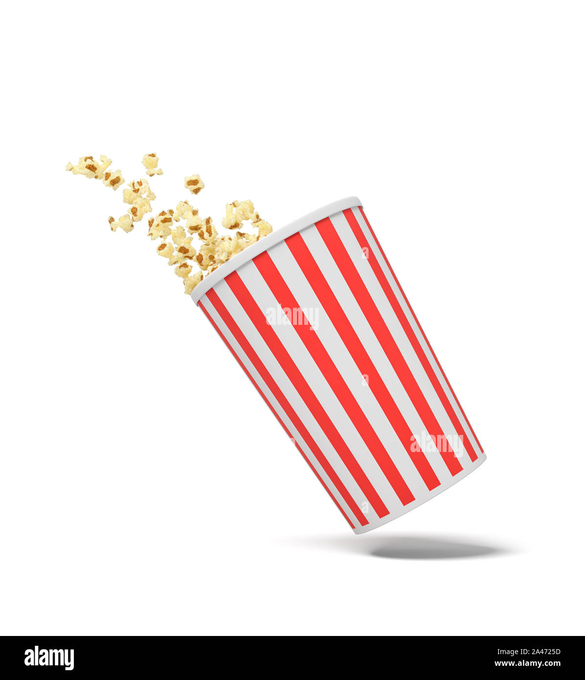 3d rendering of a round striped popcorn bucket hanging in the air with ...