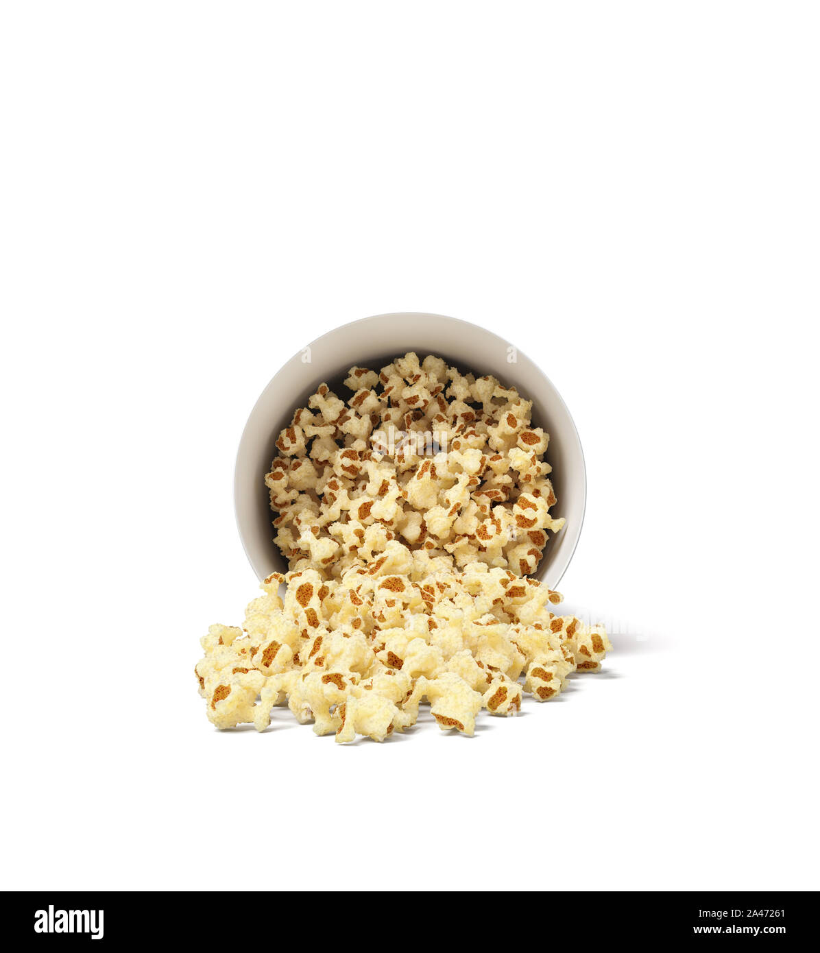 3d rendering of a round striped popcorn bucket lying on its side with ...