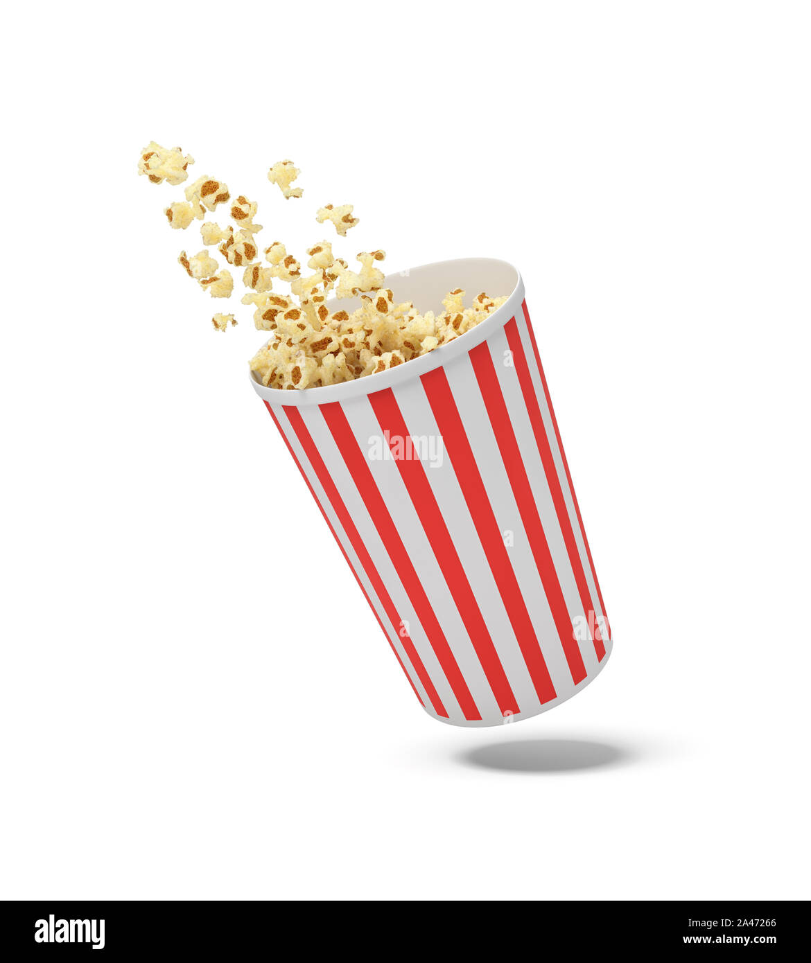 3d rendering of a round striped popcorn bucket hanging in the air with ...