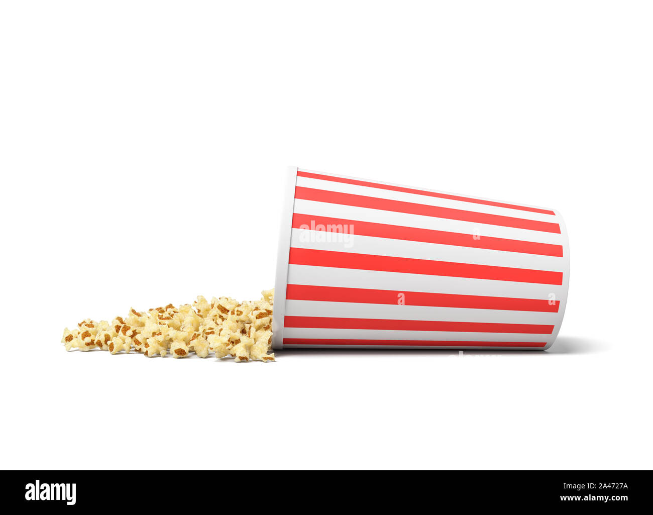 3d rendering of a round striped popcorn bucket lying on its side with ...