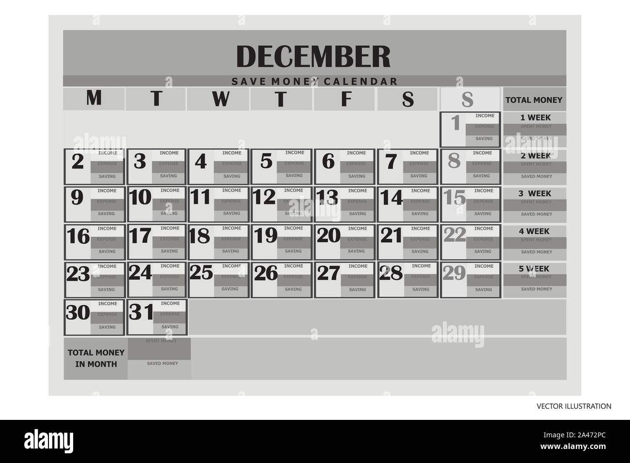 Design calendar month december 2019. Save money calendar 2019. Calendar ...