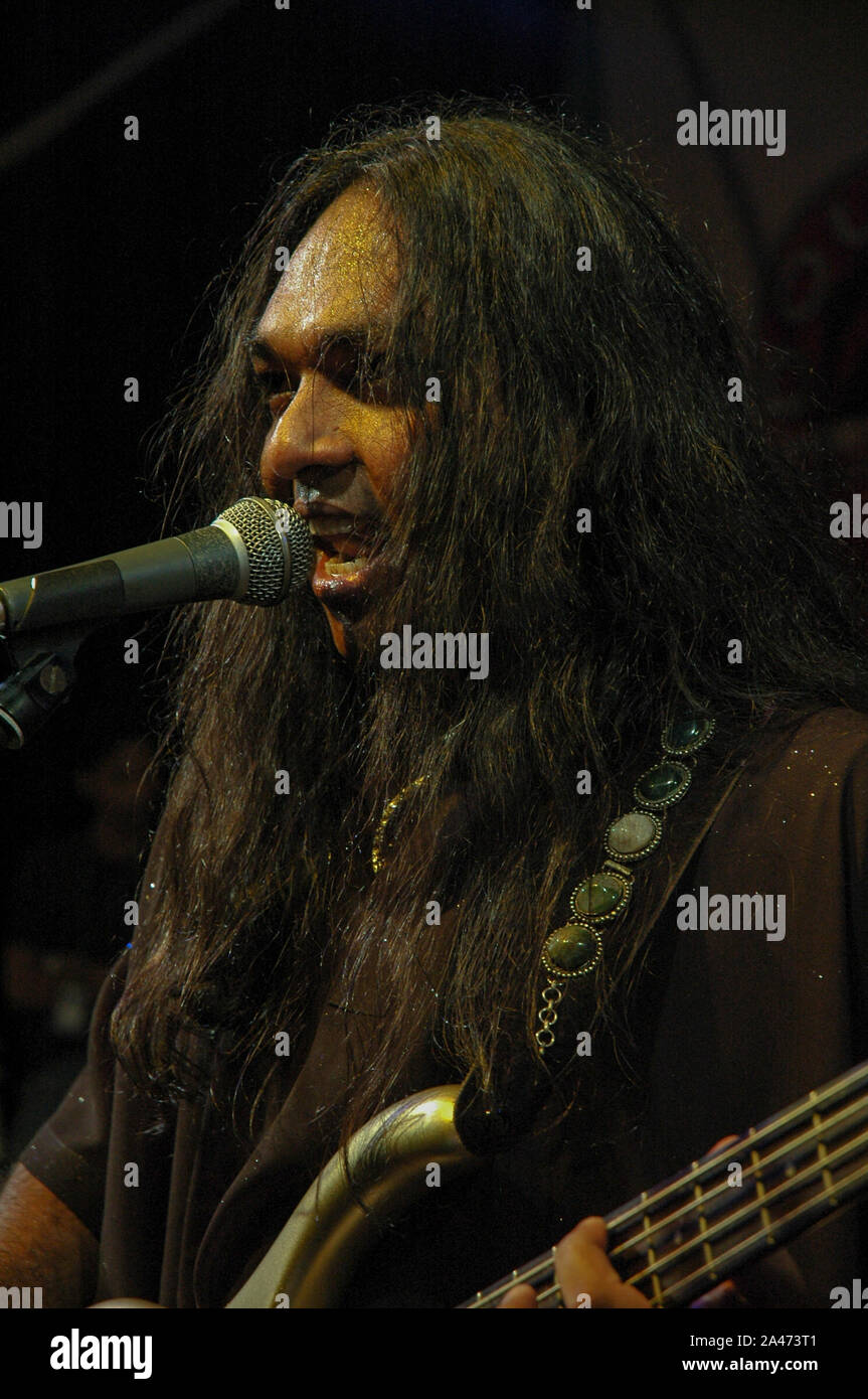 Bangladeshi band singer Biplob performs on a stage in Dhaka, Bangladesh ...