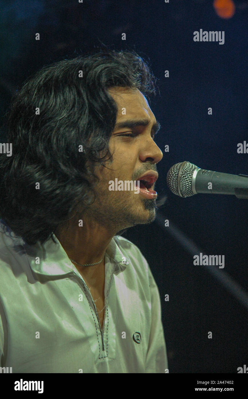 Bangladeshi pop singer Habib Wahid performs on a stage in Dhaka ...