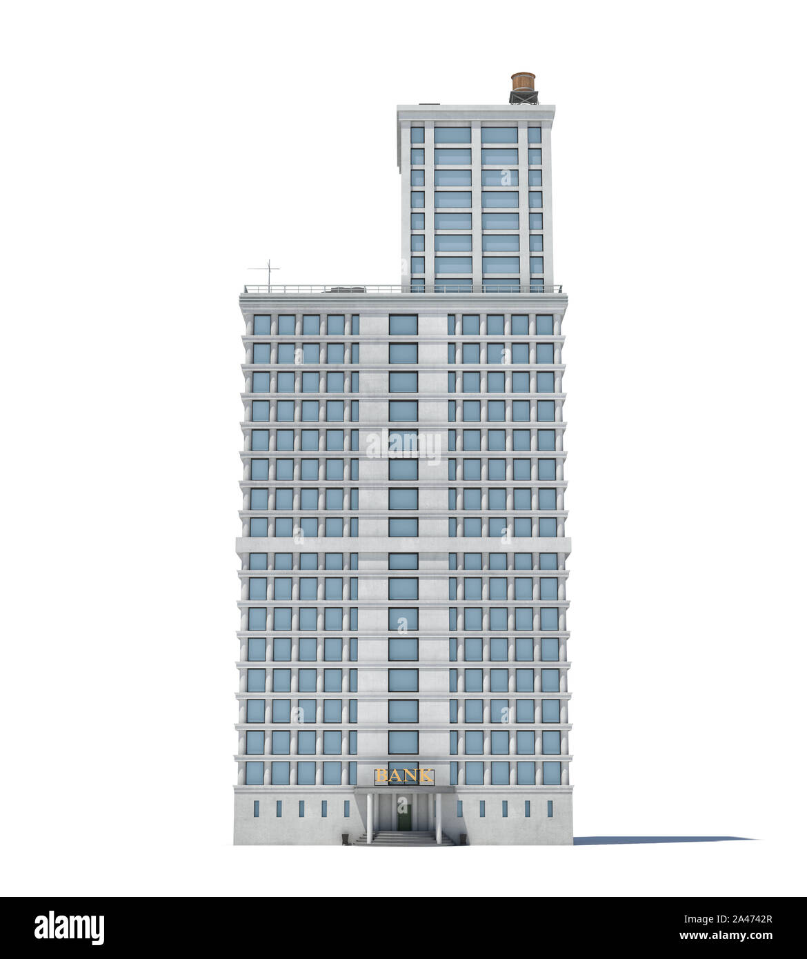 3d rendering of a white high office building with many large windows ...