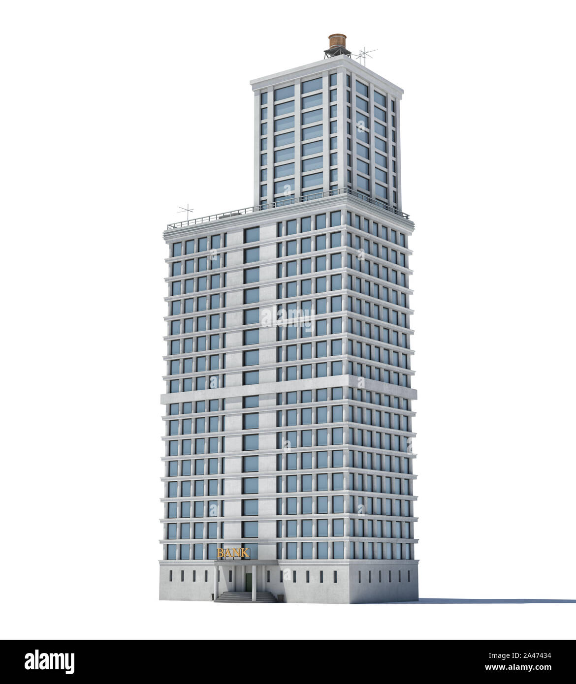 3d rendering of a white high office building with many large windows ...