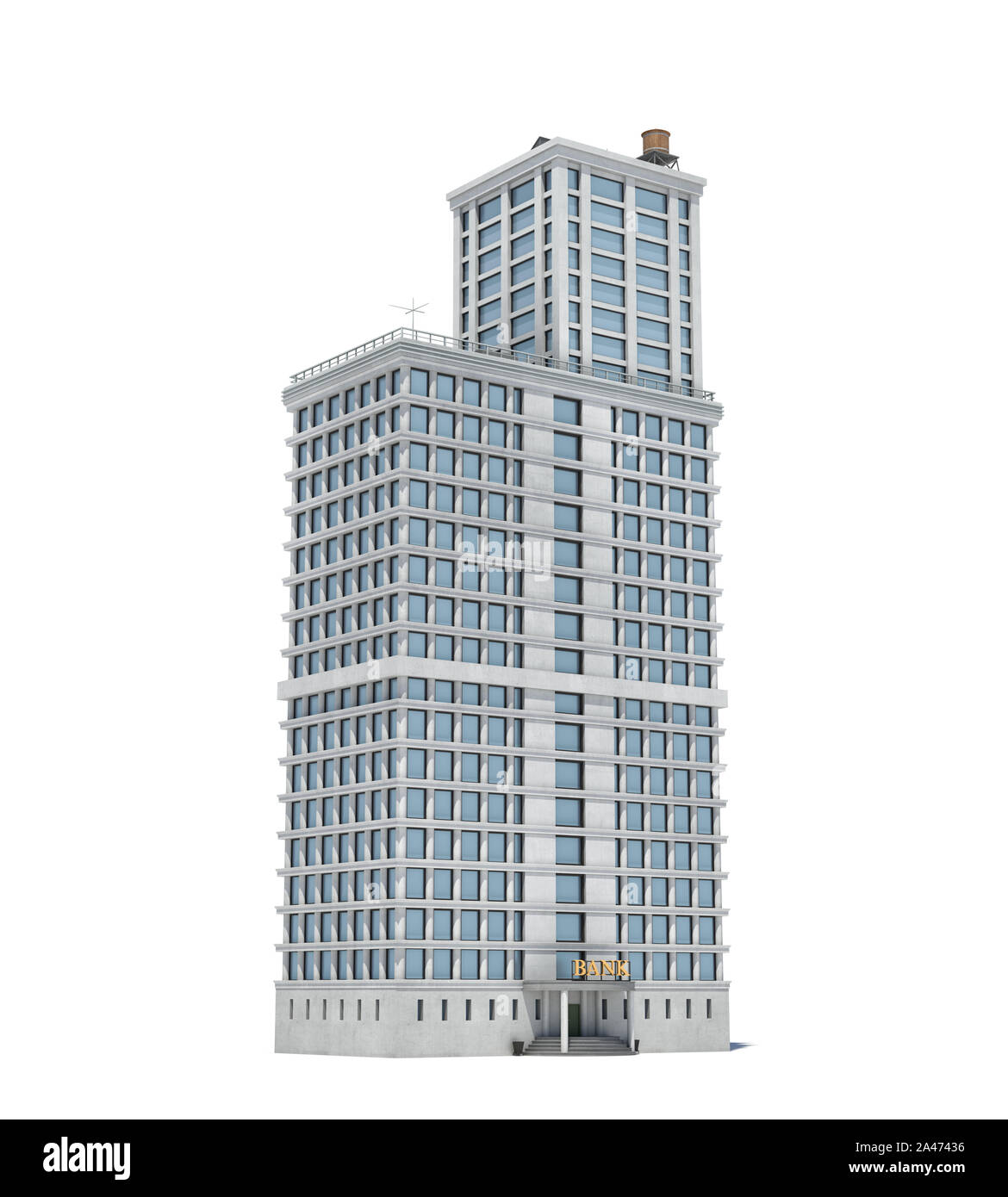 3d rendering of a white high office building with many large windows ...