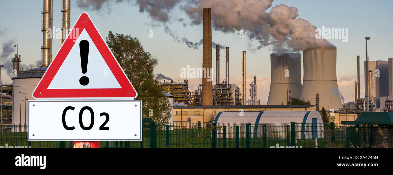 Panorama Co2 warning sign Stock Photo - Alamy