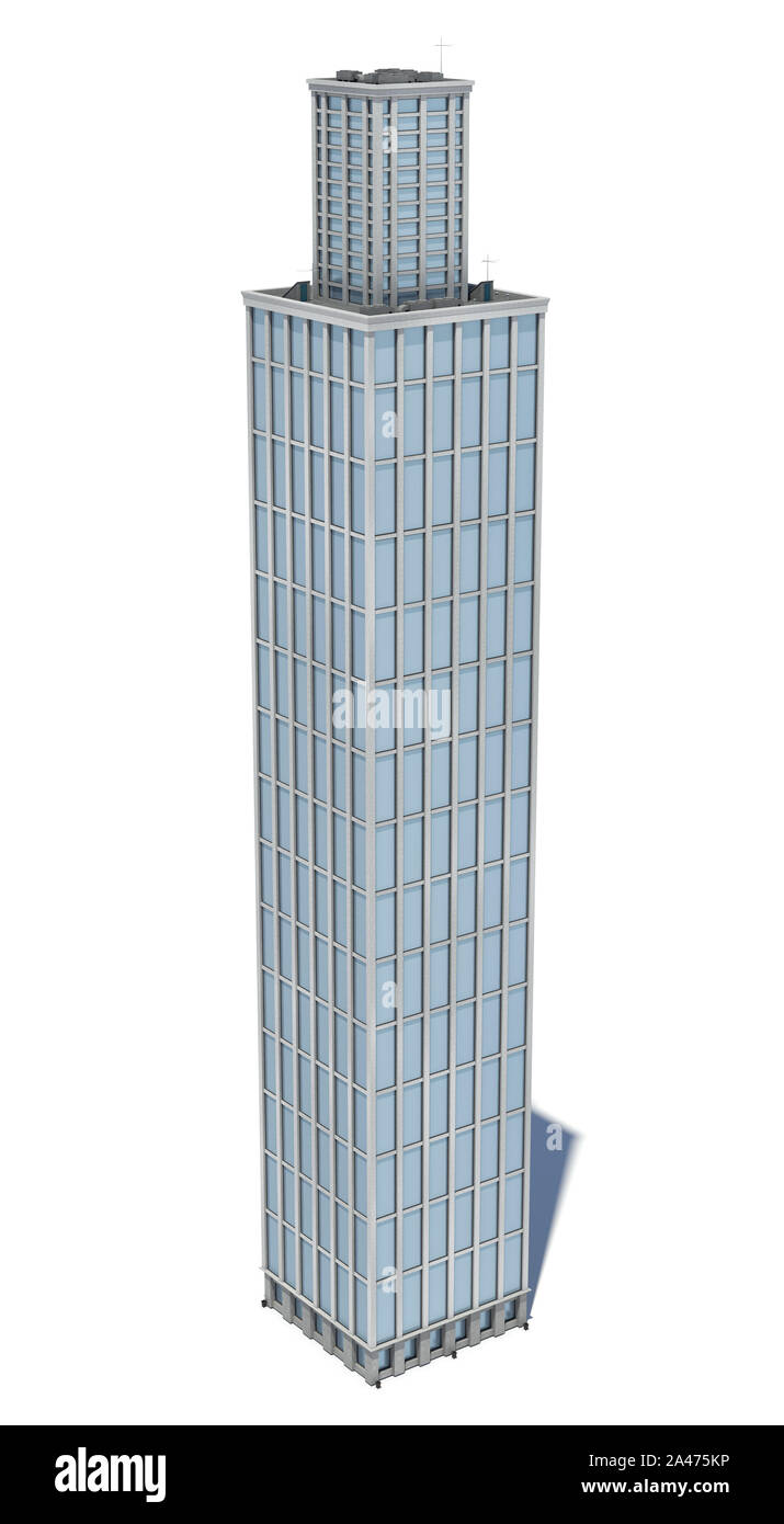 3d rendering of a white high office building with many large windows ...