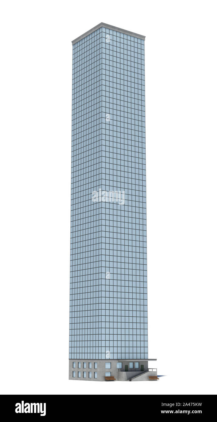 3d rendering of a white high office building with many large windows ...