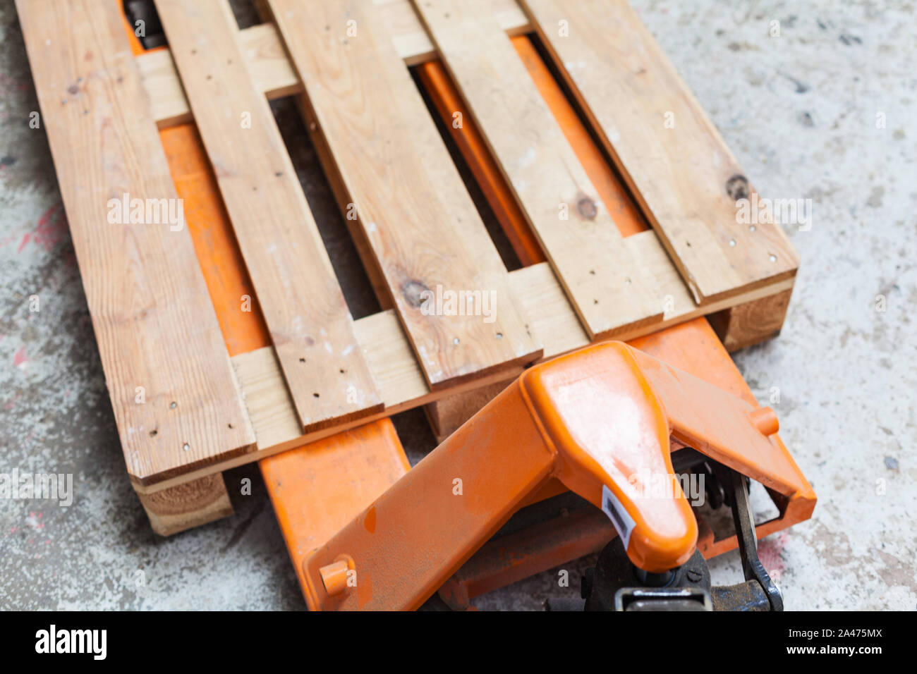 Orange pallet truck, pallet truck with empty pallet, pallet jack ...