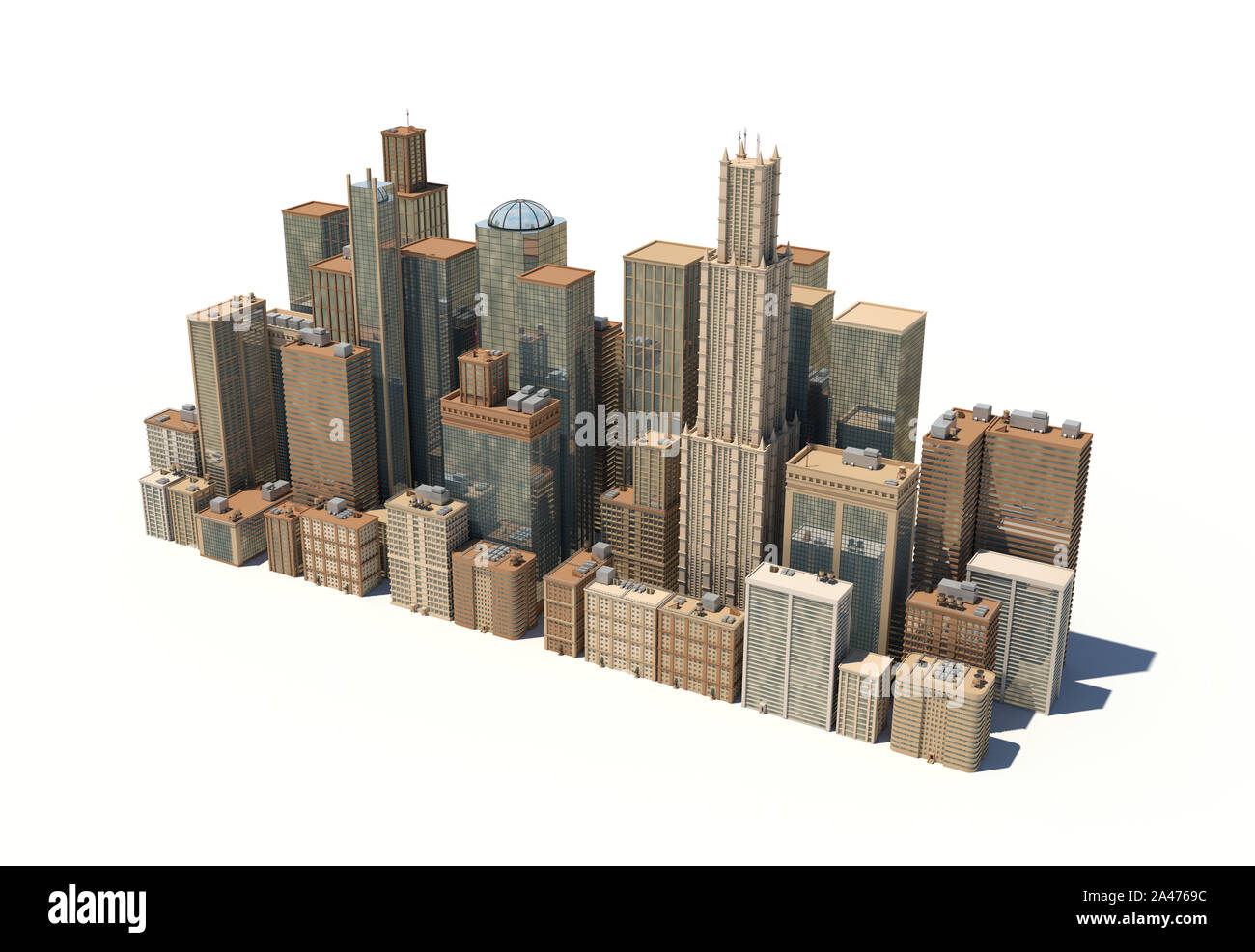 3d rendering of a city landscape with office buildings and skyscrapers ...