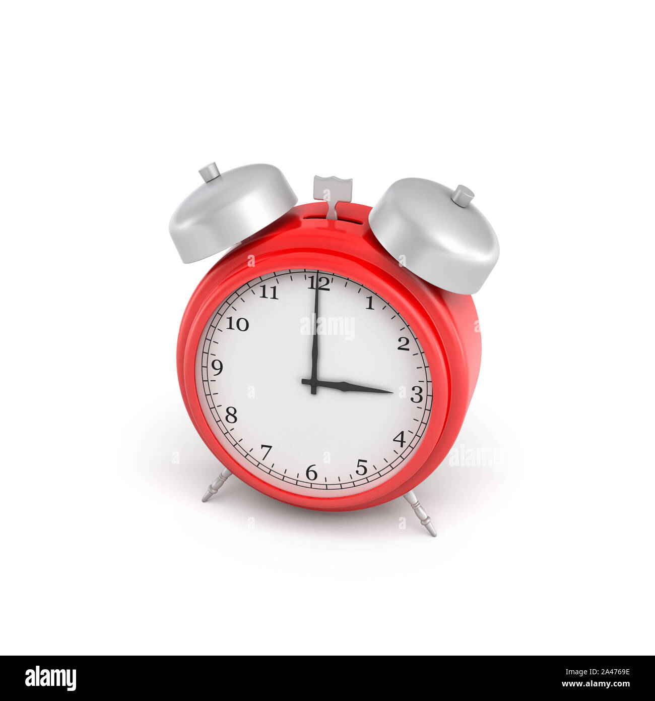 3d rendering of a red vintage alarm clock with double metal bells ...