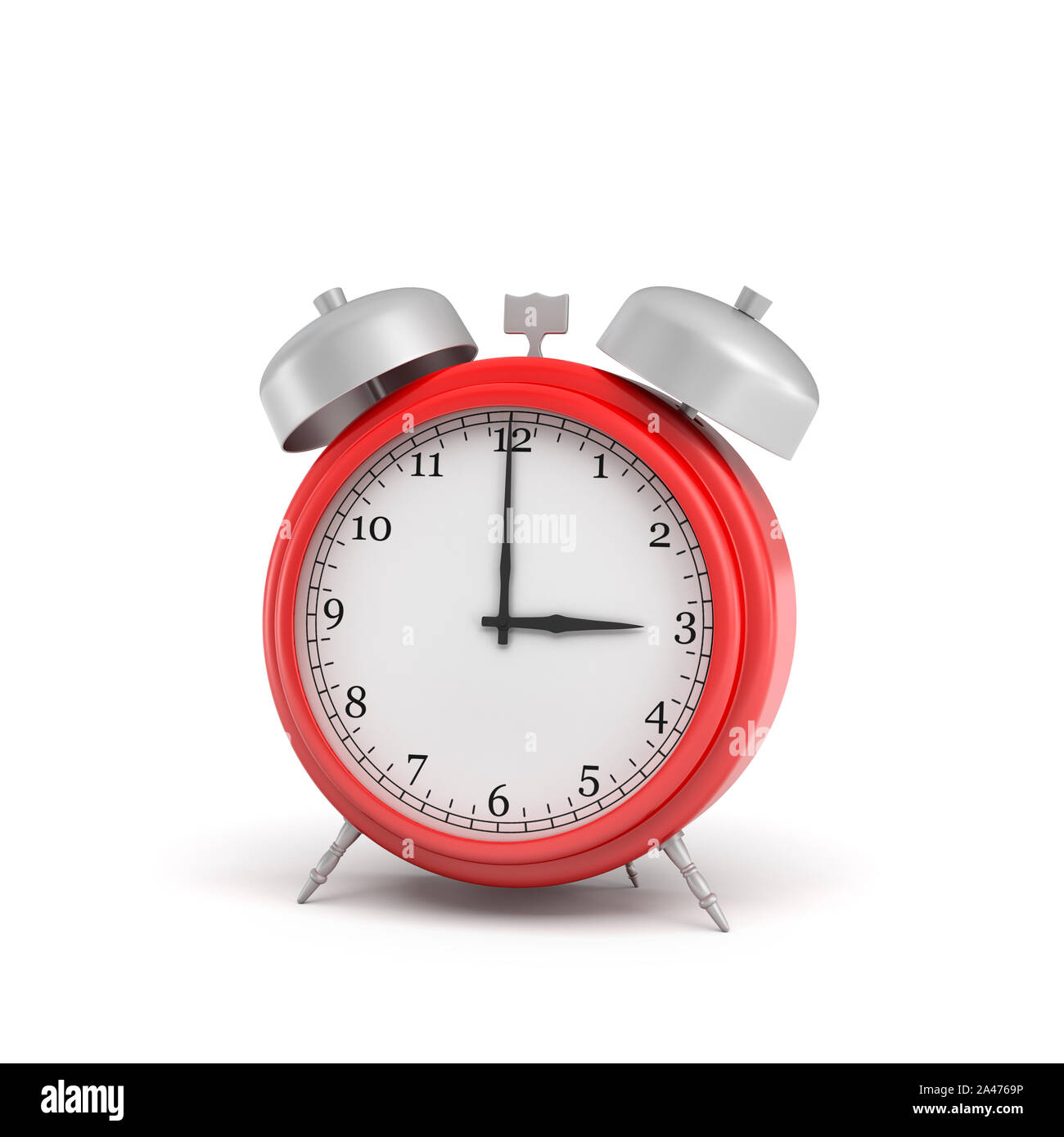 3d rendering of a red vintage alarm clock with double metal bells ...