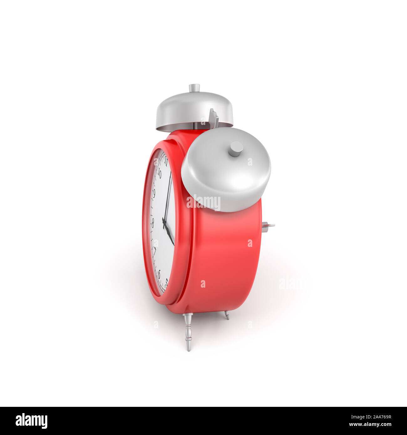 3d rendering of a red vintage alarm clock with double metal bells ...