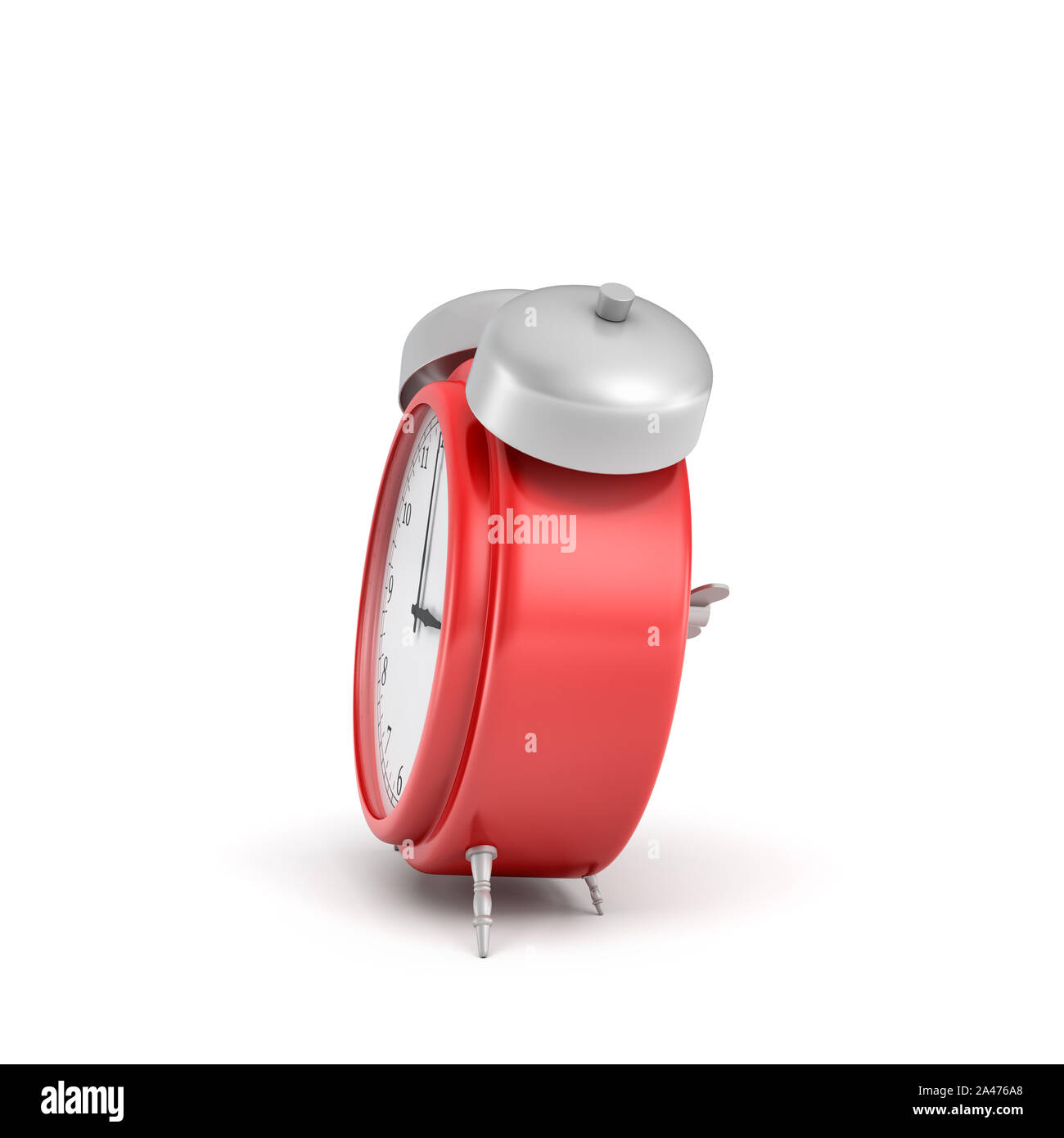 3d rendering of a red vintage alarm clock with double metal bells ...