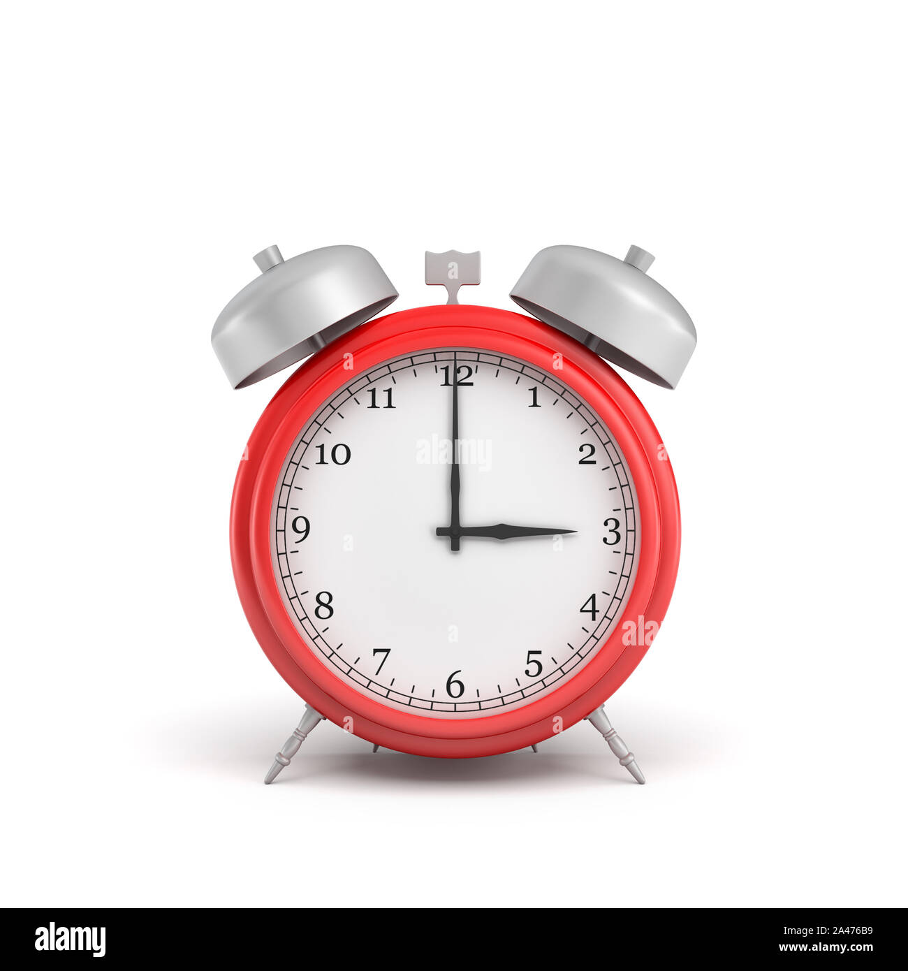 3d rendering of a red vintage alarm clock with double metal bells ...