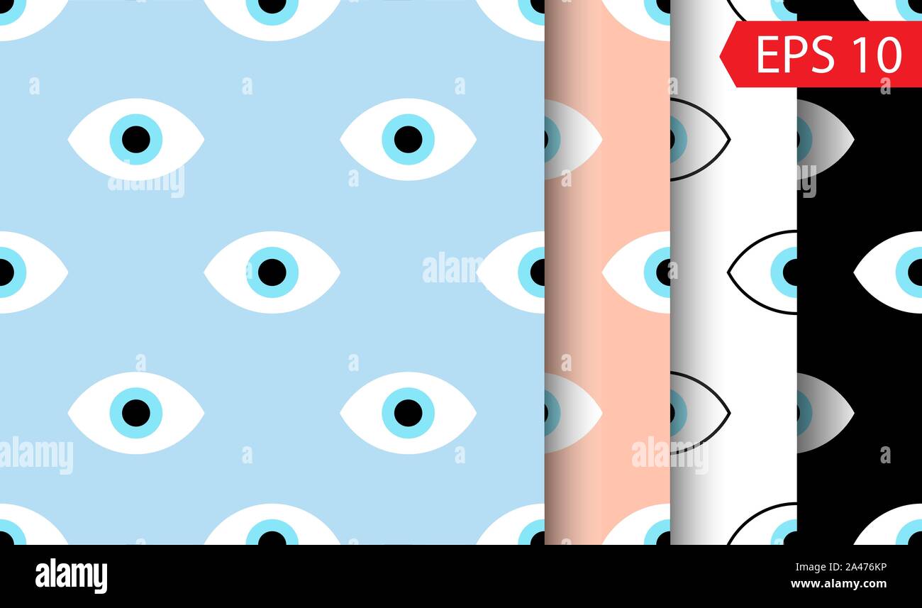set vector seamless eye pattern on blue background. modern trendy ...
