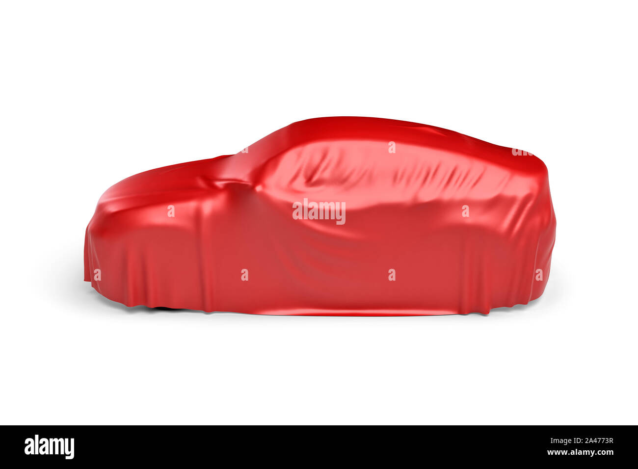3d rendering of a car covered by red cloth. Ads and promotion ...