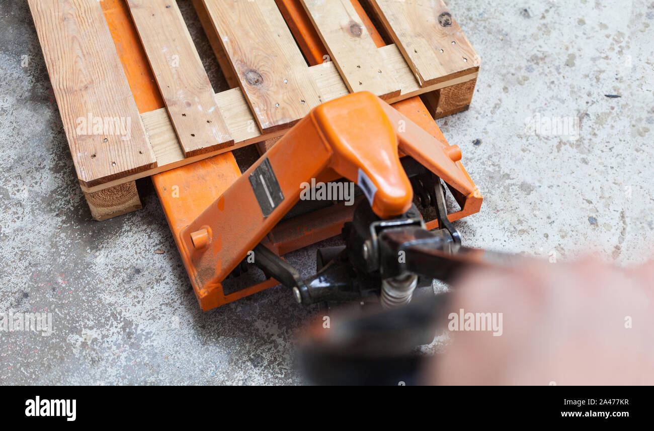 Orange pallet truck, pallet truck with empty pallet, pallet jack ...