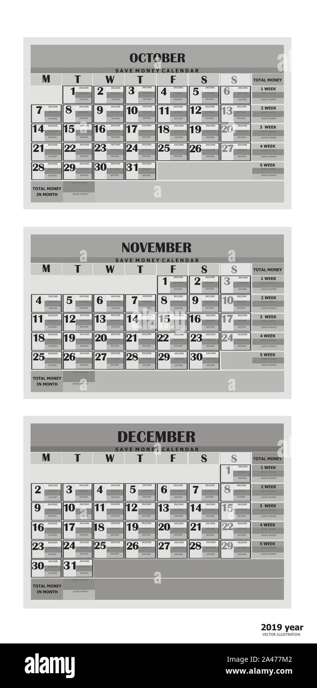 Design calendar months october ,november and december 2019. Save money ...