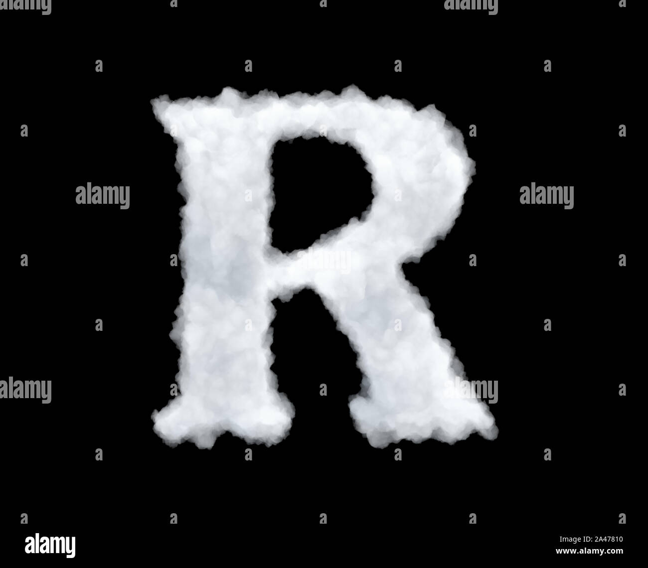 3d rendering of thick white cloud 'R' letter on black background ...