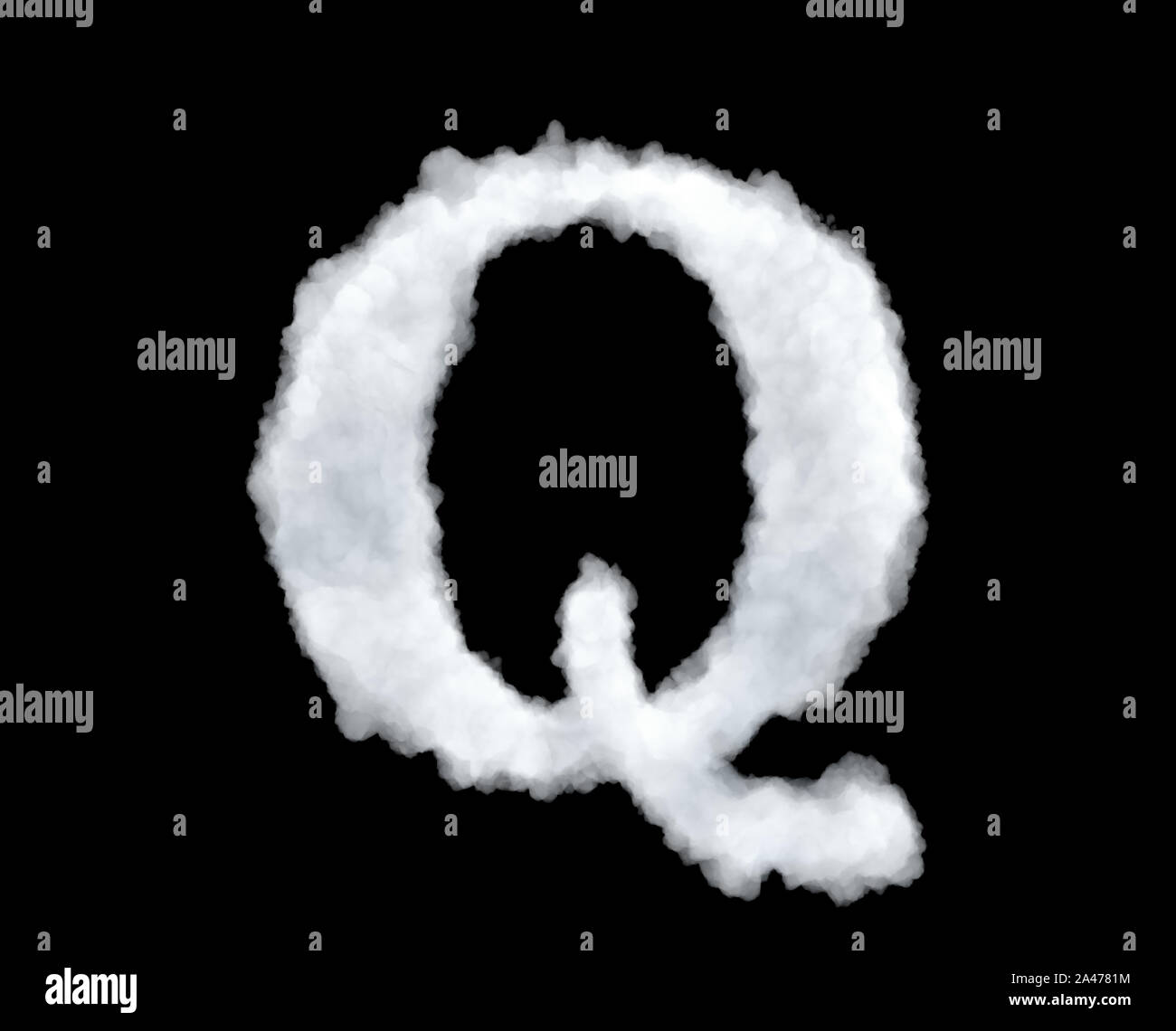 3d rendering of a letter-Q-shaped cloud isolated on black background ...