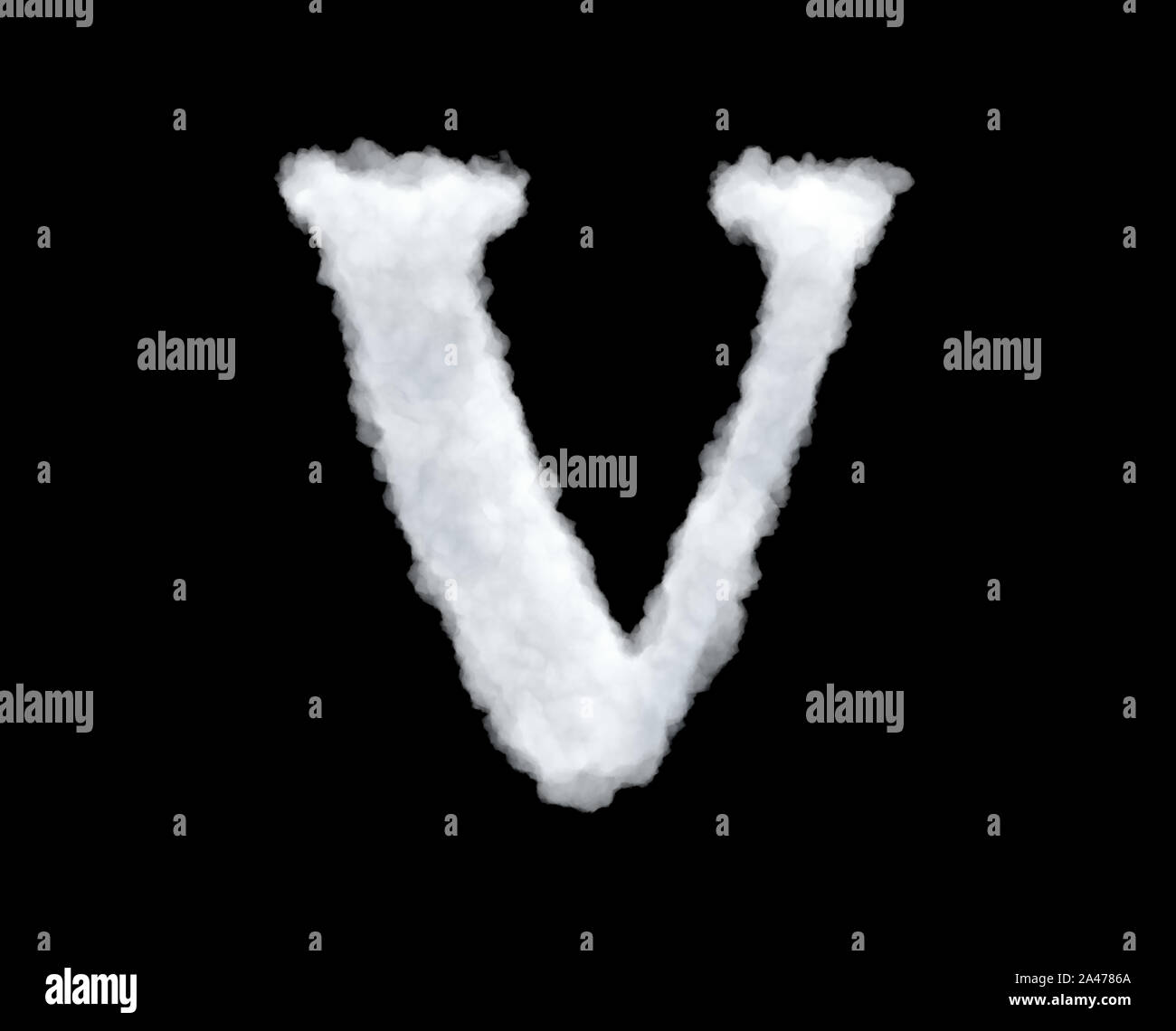 3d rendering of thick white cloud 'V' letter on black background ...