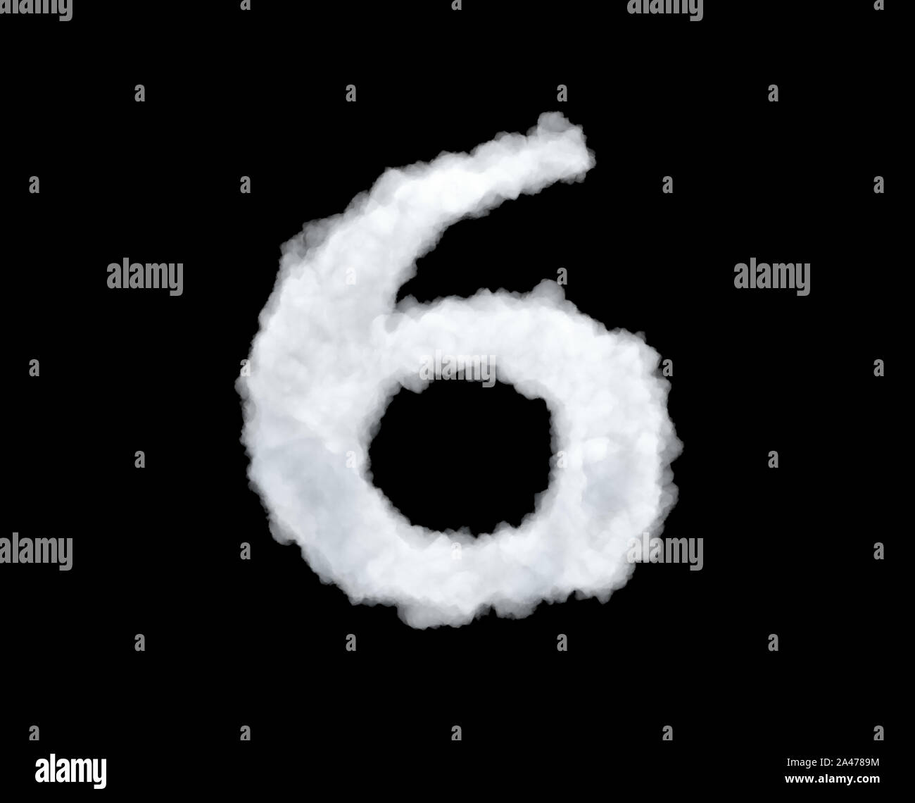 3d rendering of a cloud shaped as number 6 isolated on black background ...