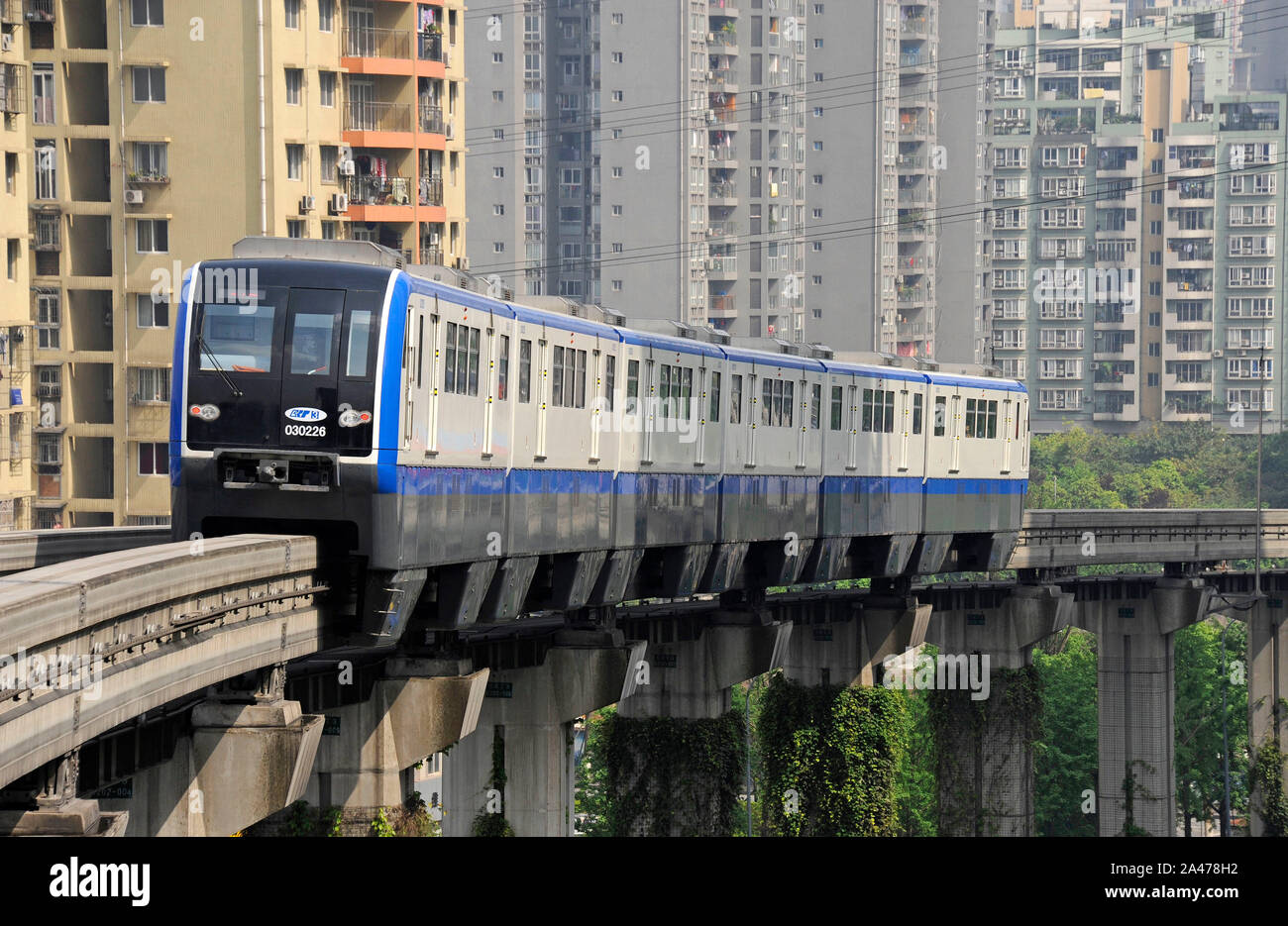 Monorail train on Chongqing metro's line 3, China Stock Photo - Alamy