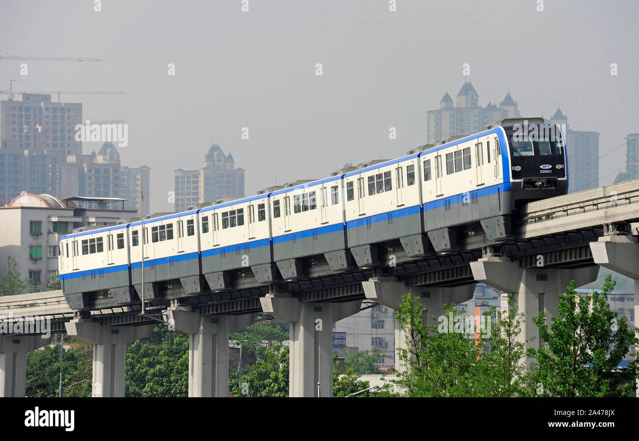 Monorail train on Chongqing metro's line 3, China Stock Photo - Alamy