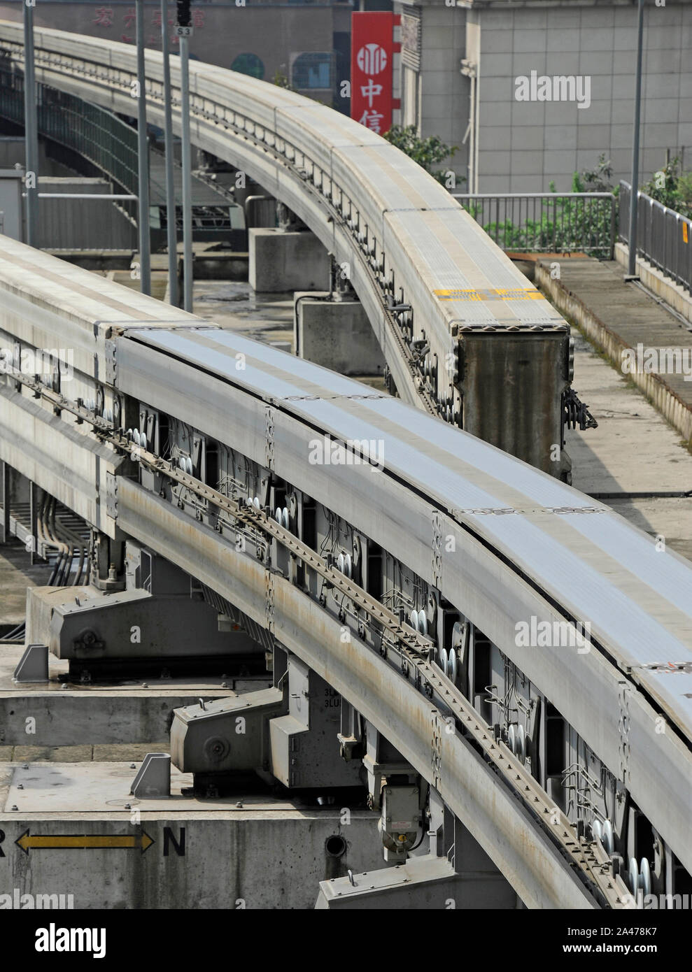 A turnout or point for changing the train's path track on monorail line ...
