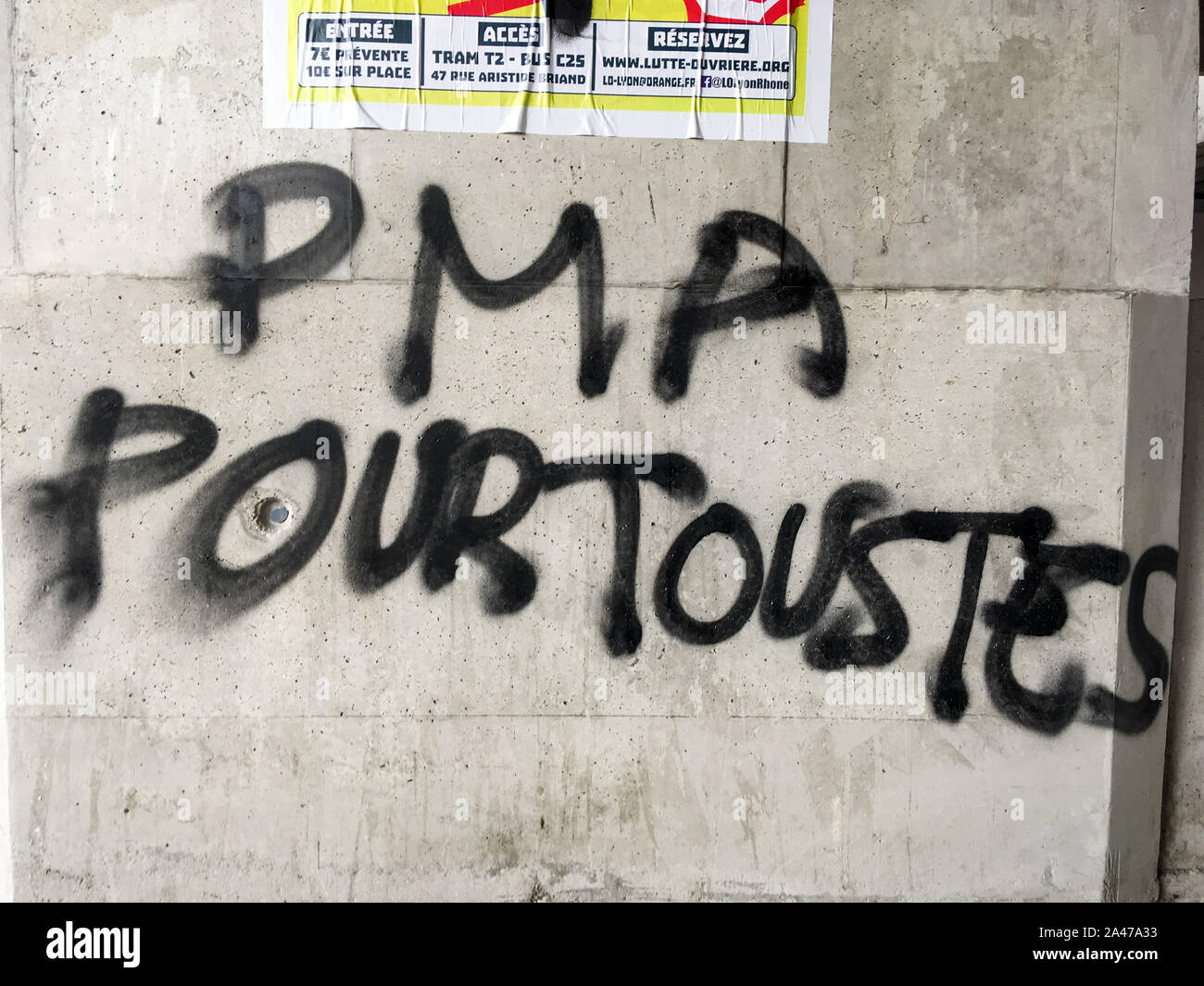 Pro-PMA (Medically assisted procreation) graffitis, Lyon, France Stock ...
