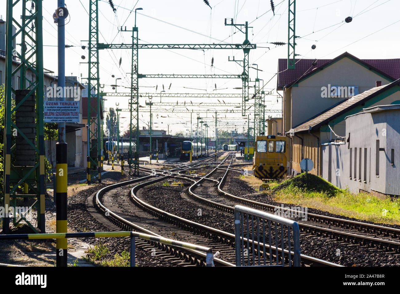 GYSEV railway station tracks platforms trains viewed from level ...