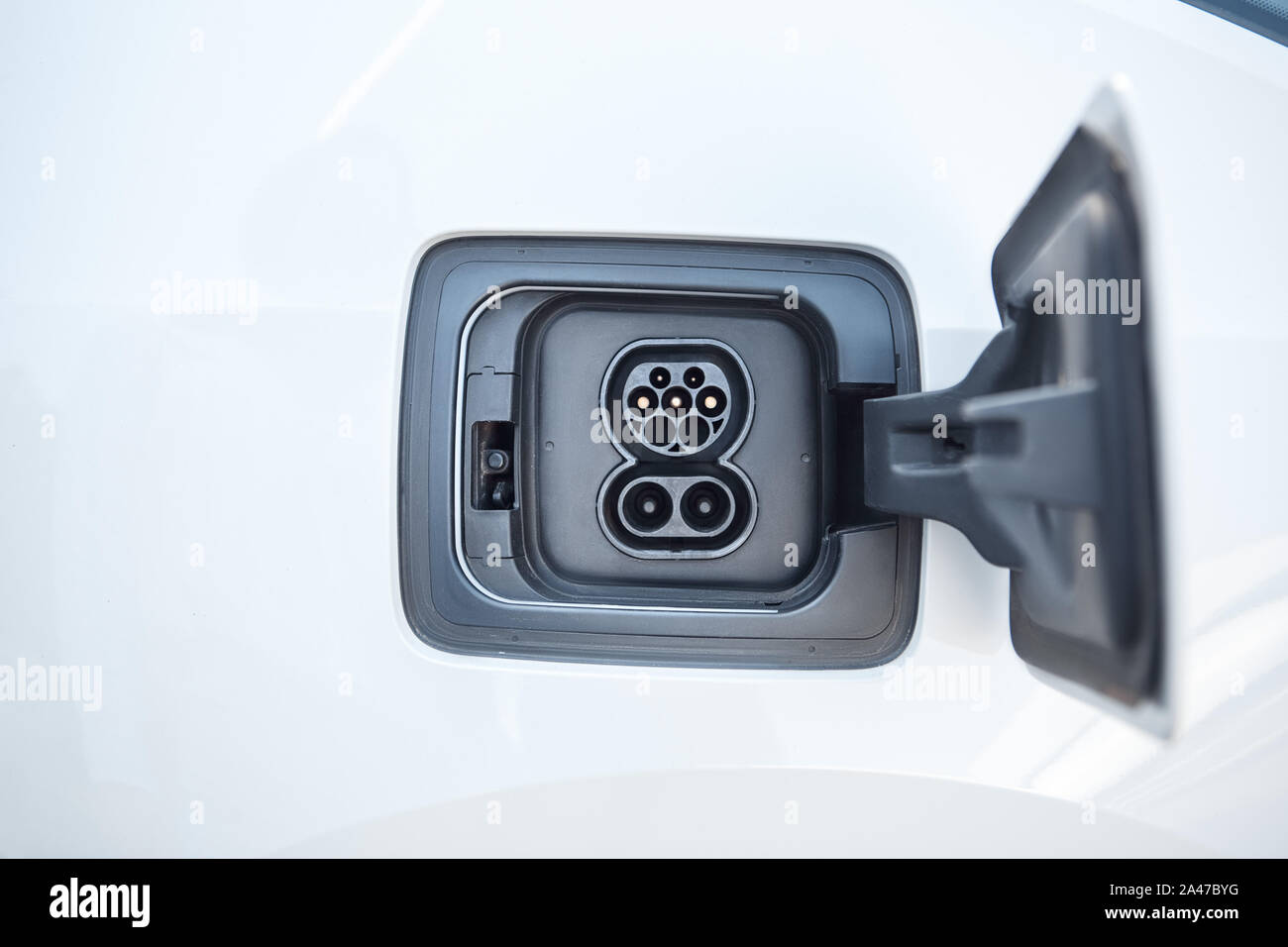 Close up view of socket electric car Stock Photo - Alamy
