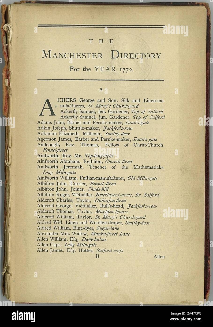 Historical street directory hi-res stock photography and images - Alamy