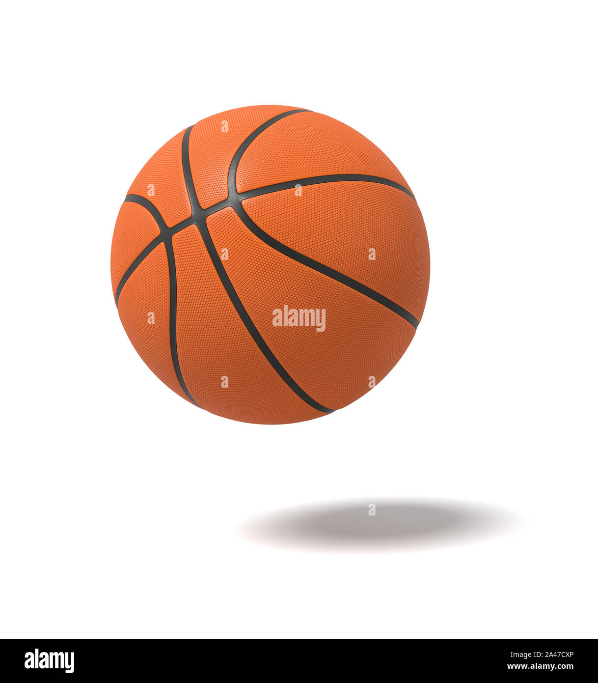 3d rendering of an orange basketball with black stripes over the ground ...