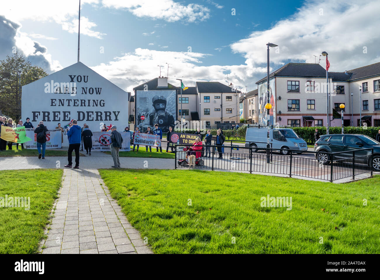 DERRY, LONDONDERRY / NORTHERN IRELAND - OCTOBER 12 2019: People ...