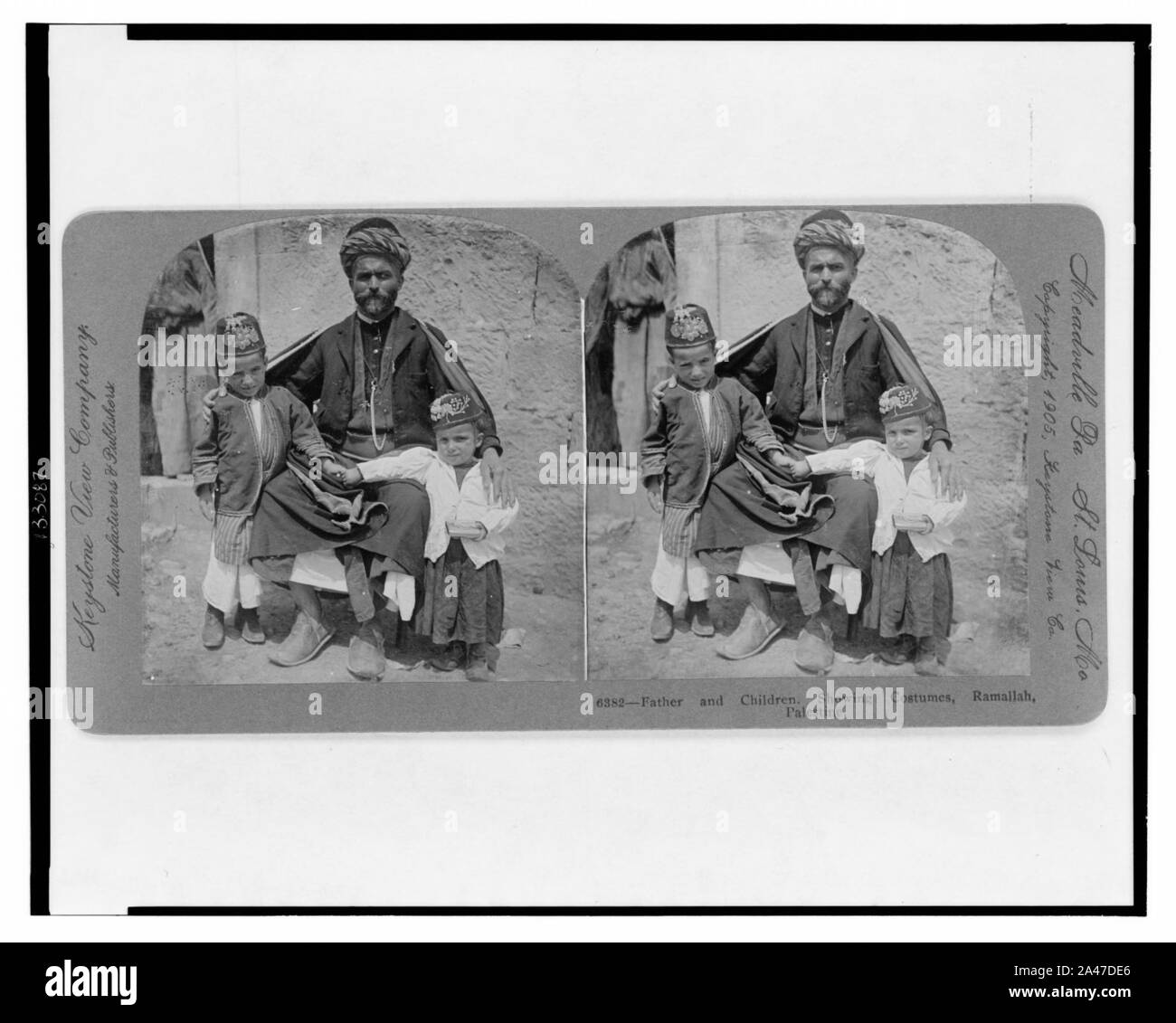 Father and children, showing costumes, Ramallah, Palestine Stock Photo ...