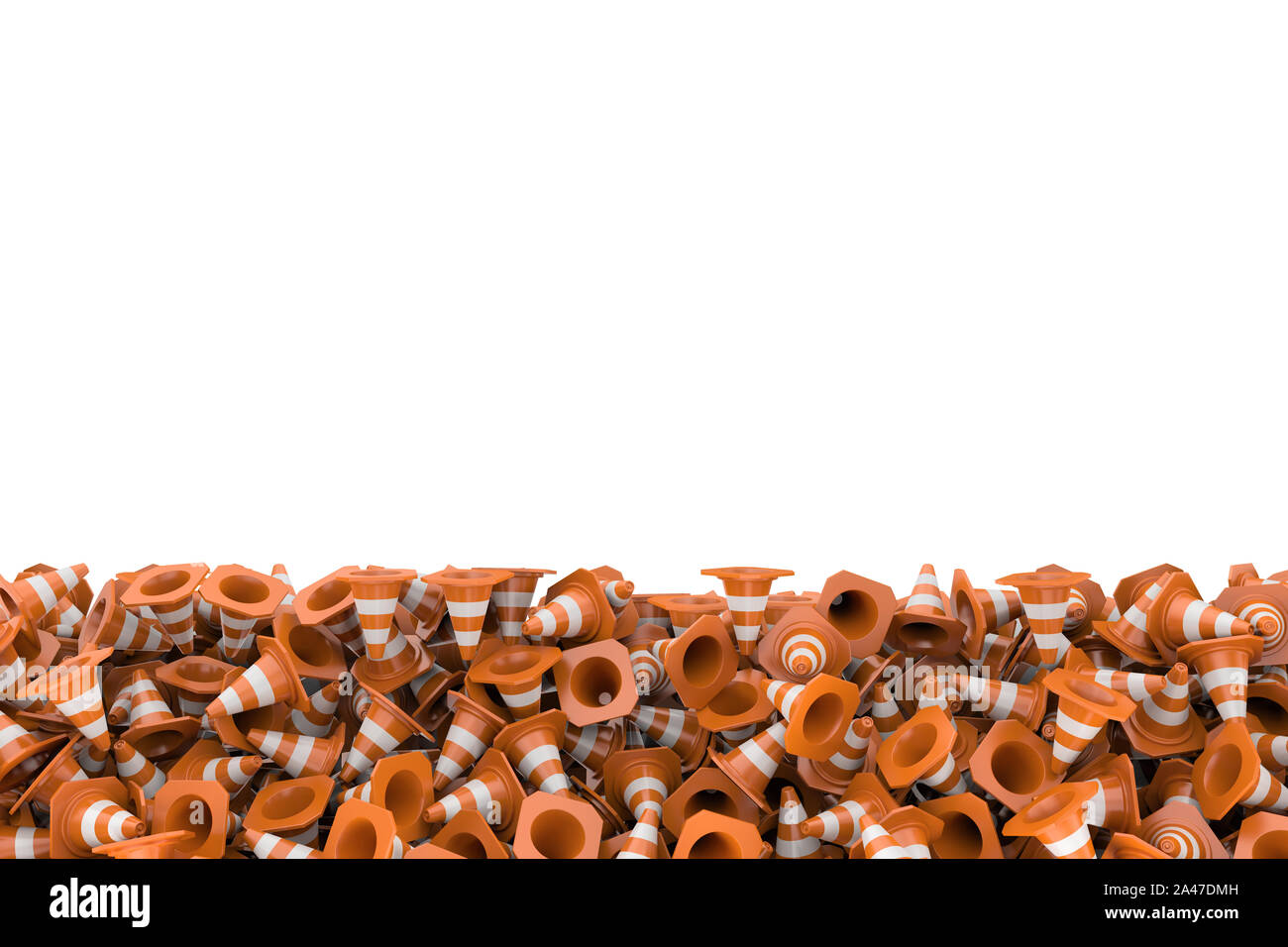 3d rendering of heap of road cones lying each on other at the bottom of ...