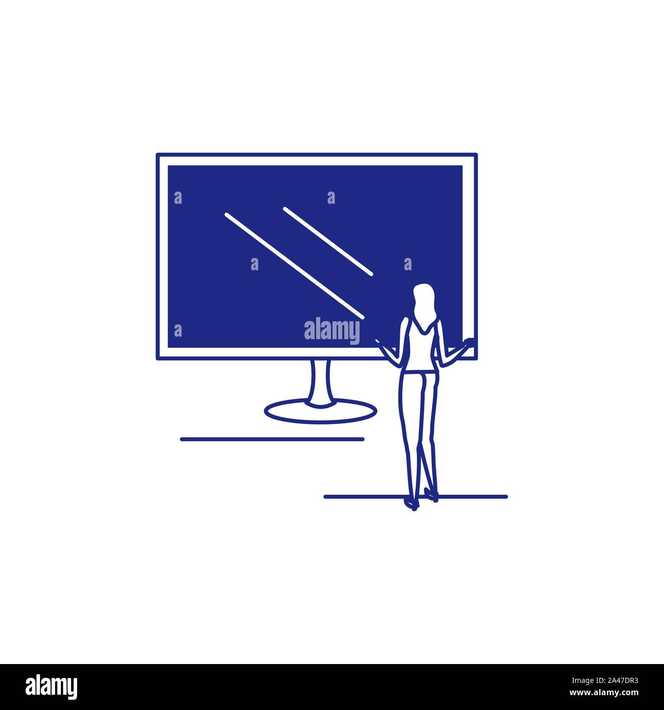 silhouette of woman with computer screen in white background vector ...